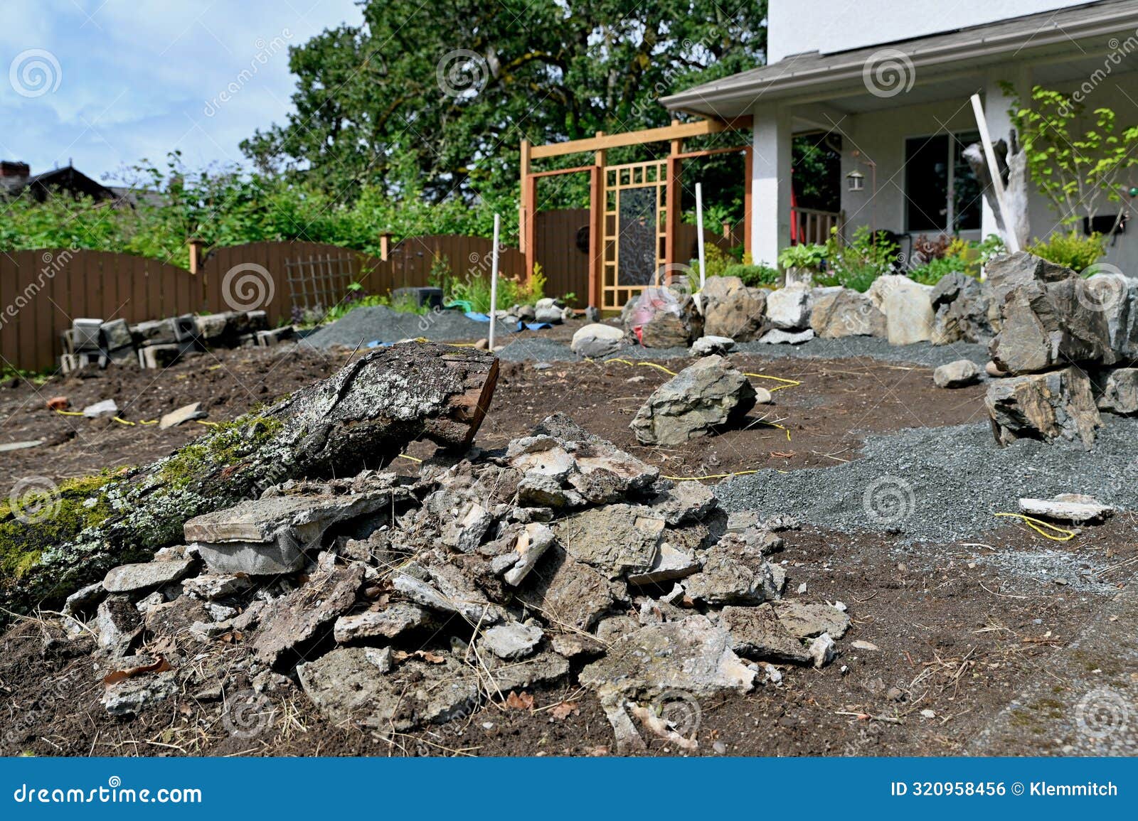 Outdoor Yard Garden Project of Terracing Building Stacked Boulder Rock ...
