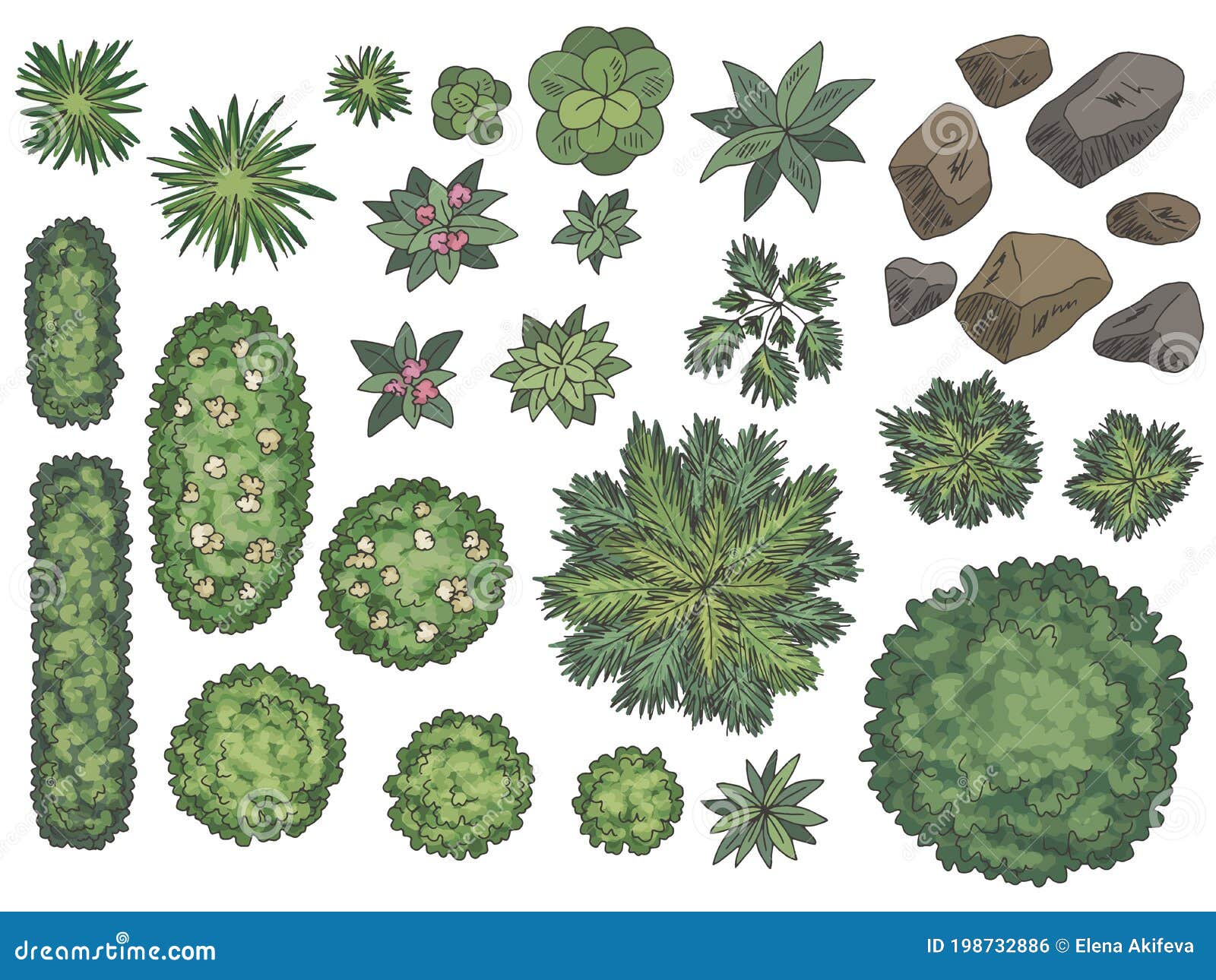 Landscape Architect Design Element Set Graphic Color Top Sketch Aerial ...