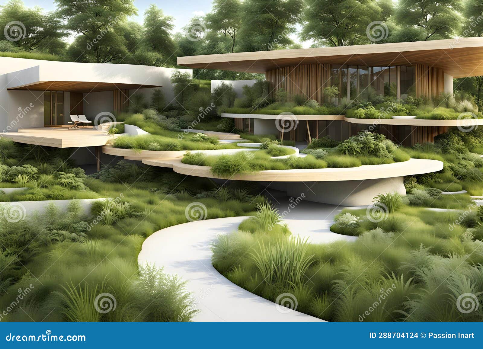 Landscape Design of Sustainable Green Architecture Stock Illustration ...