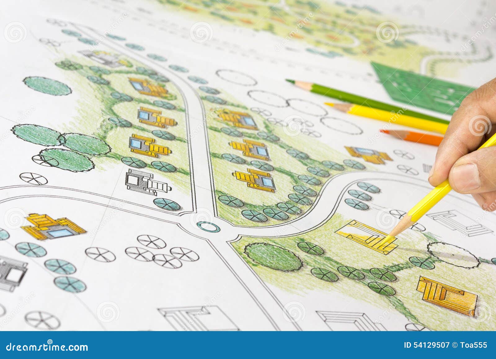 Landscape Designs Blueprints for Resort. Stock Image - Image of color ...
