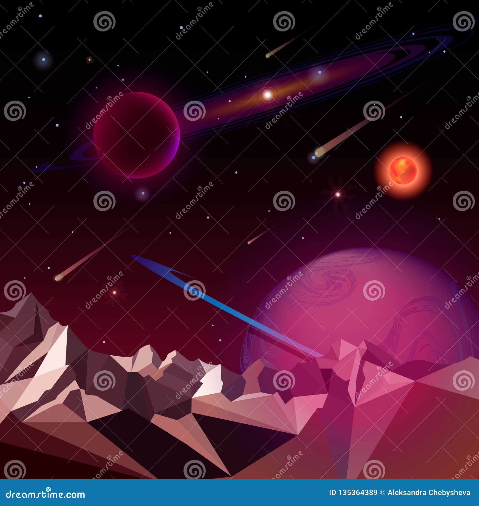 Landscape of a Distant Planet in Open Space. Empty Fantastic Planet ...