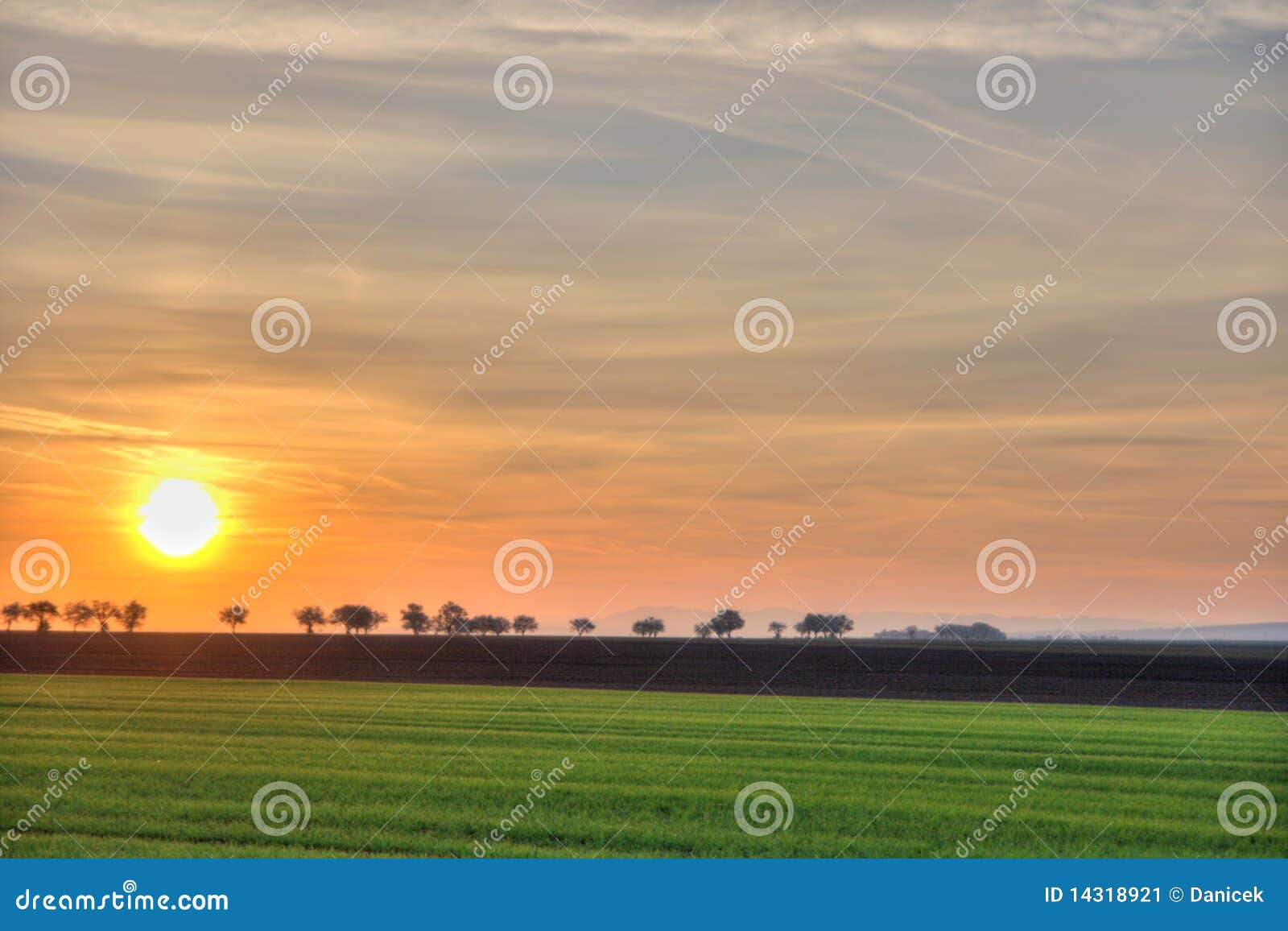 Landscape with Distant Road at Sunrise Stock Image - Image of morning ...