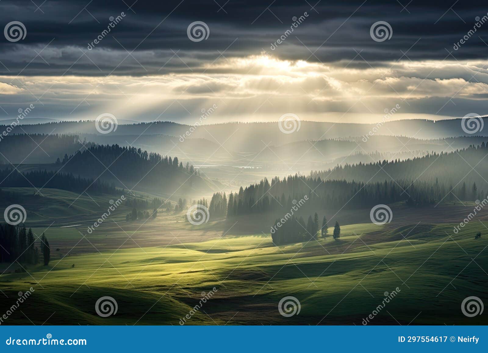 Landscape with Divine Sun Rays Stock Image - Image of sunset, winter ...