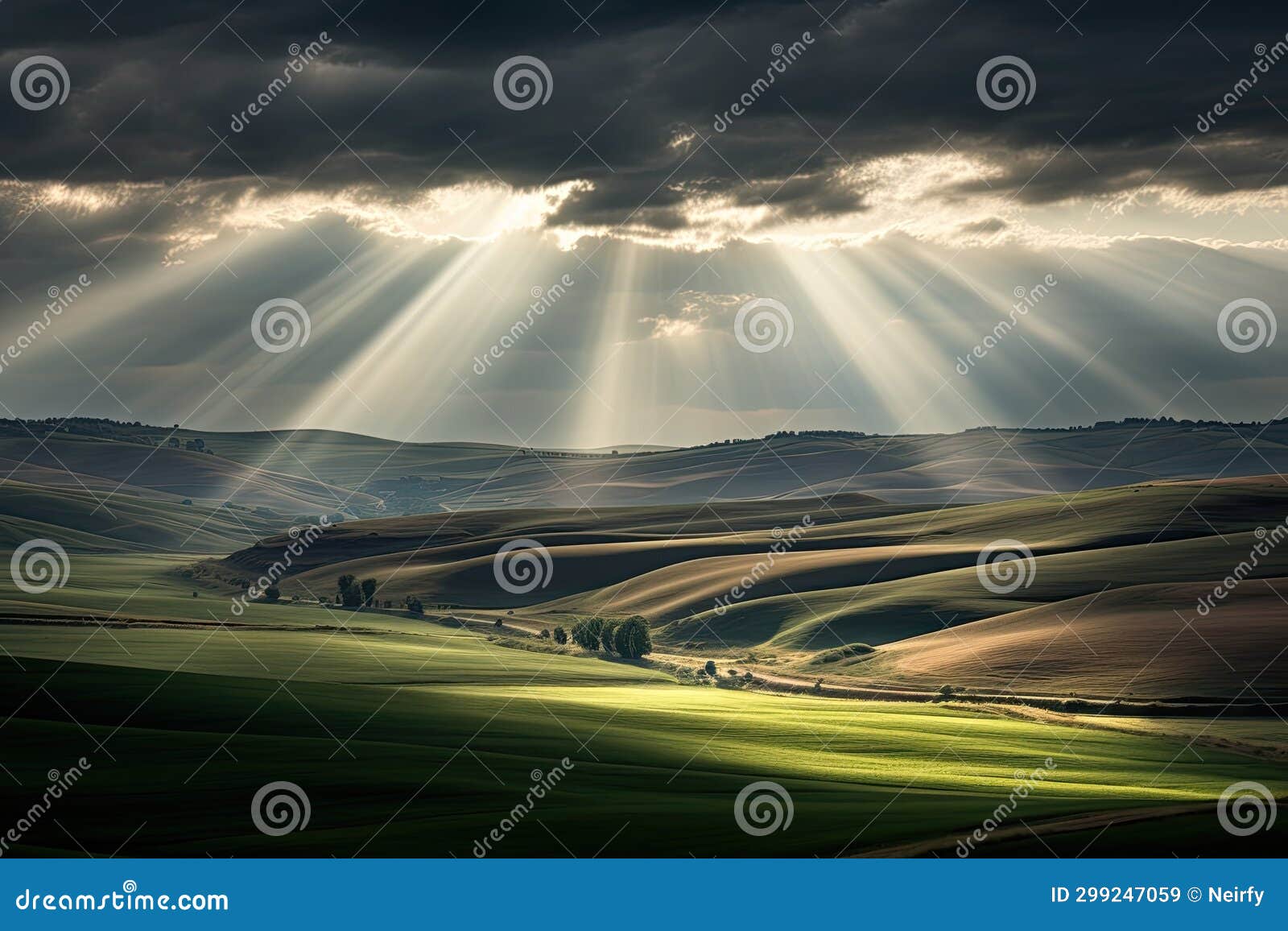 Landscape with Divine Sun Rays Stock Illustration - Illustration of ...