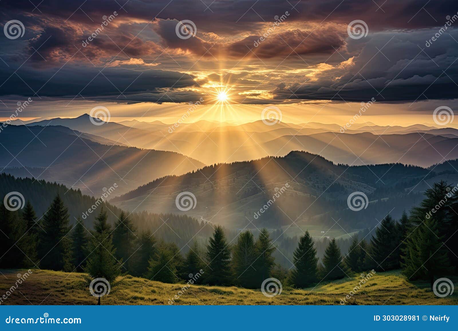 Landscape with Divine Sun Rays Stock Image - Image of mountain, cloud ...