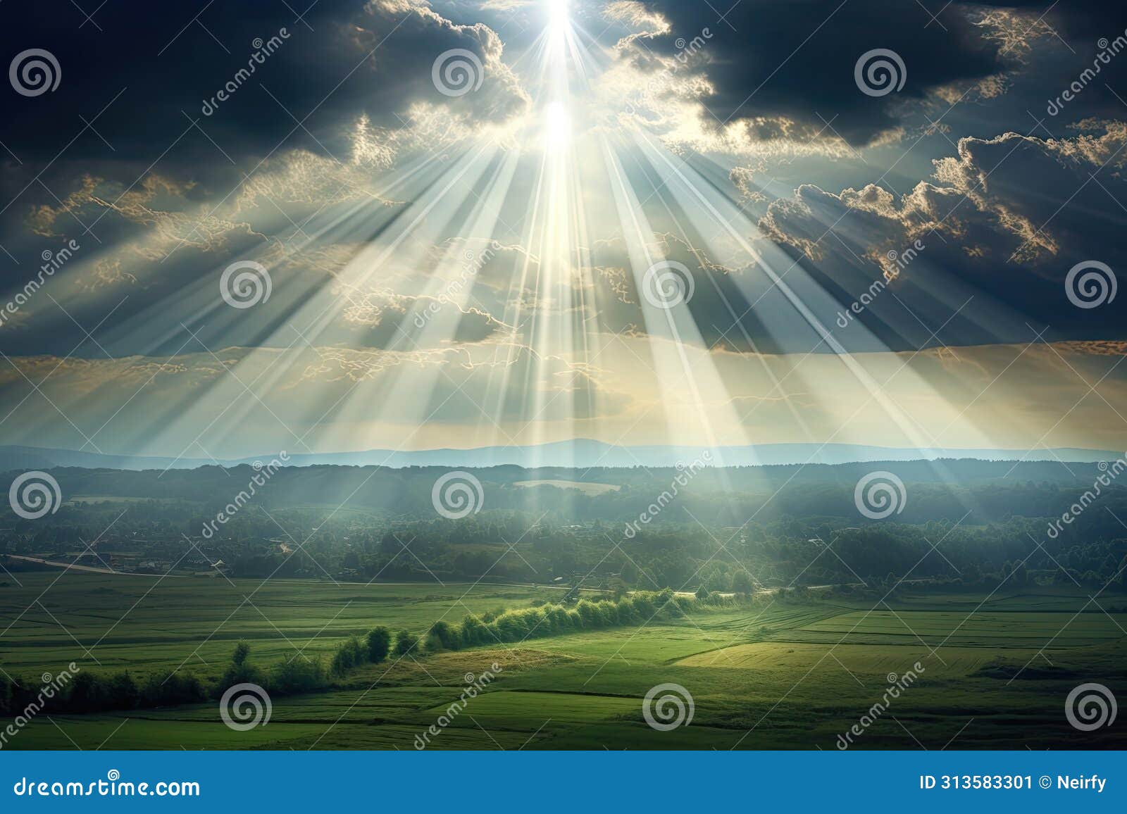 Landscape with Divine Sun Rays Stock Image - Image of idyllic, summer ...