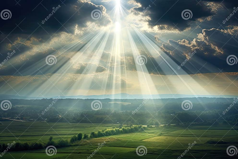 Landscape with Divine Sun Rays Stock Image - Image of idyllic, summer ...