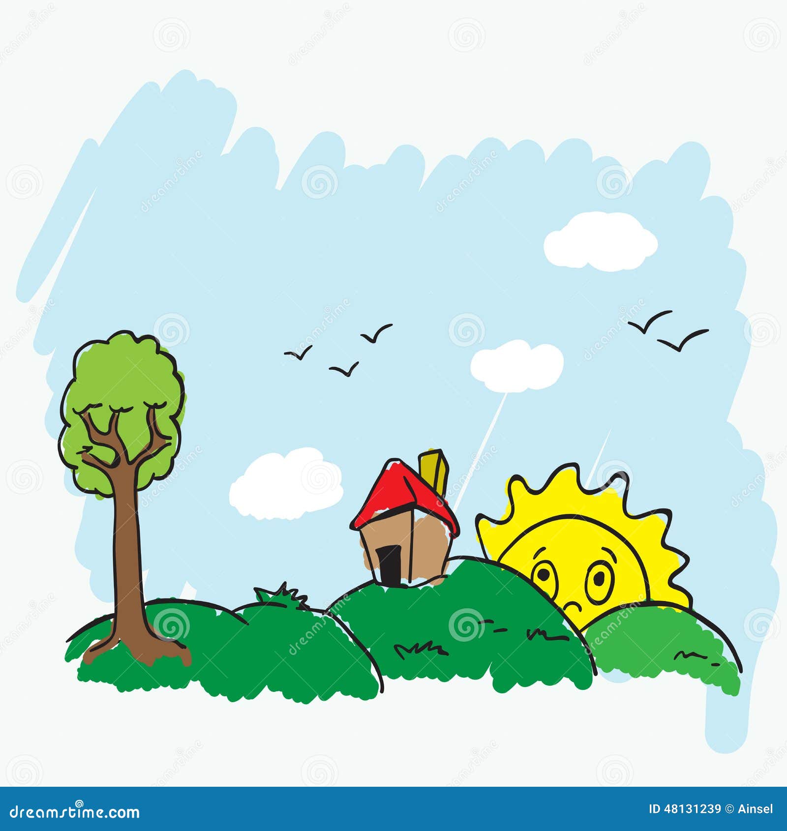 Landscape stock illustration. Illustration of hill, cottage - 48131239