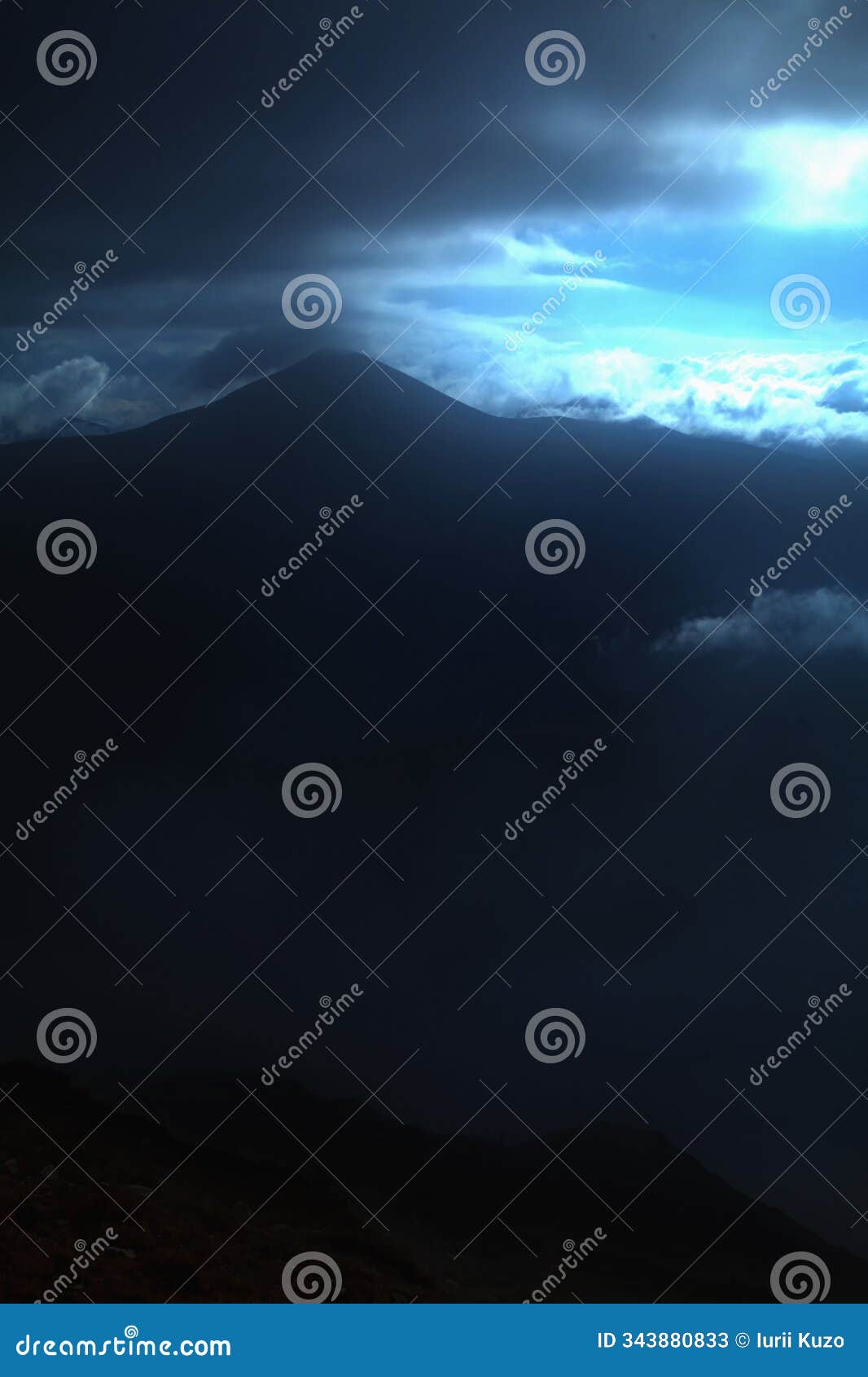 Landscape of Dramatic Clouds and Nebula on Mountain Peaks. between Sky ...