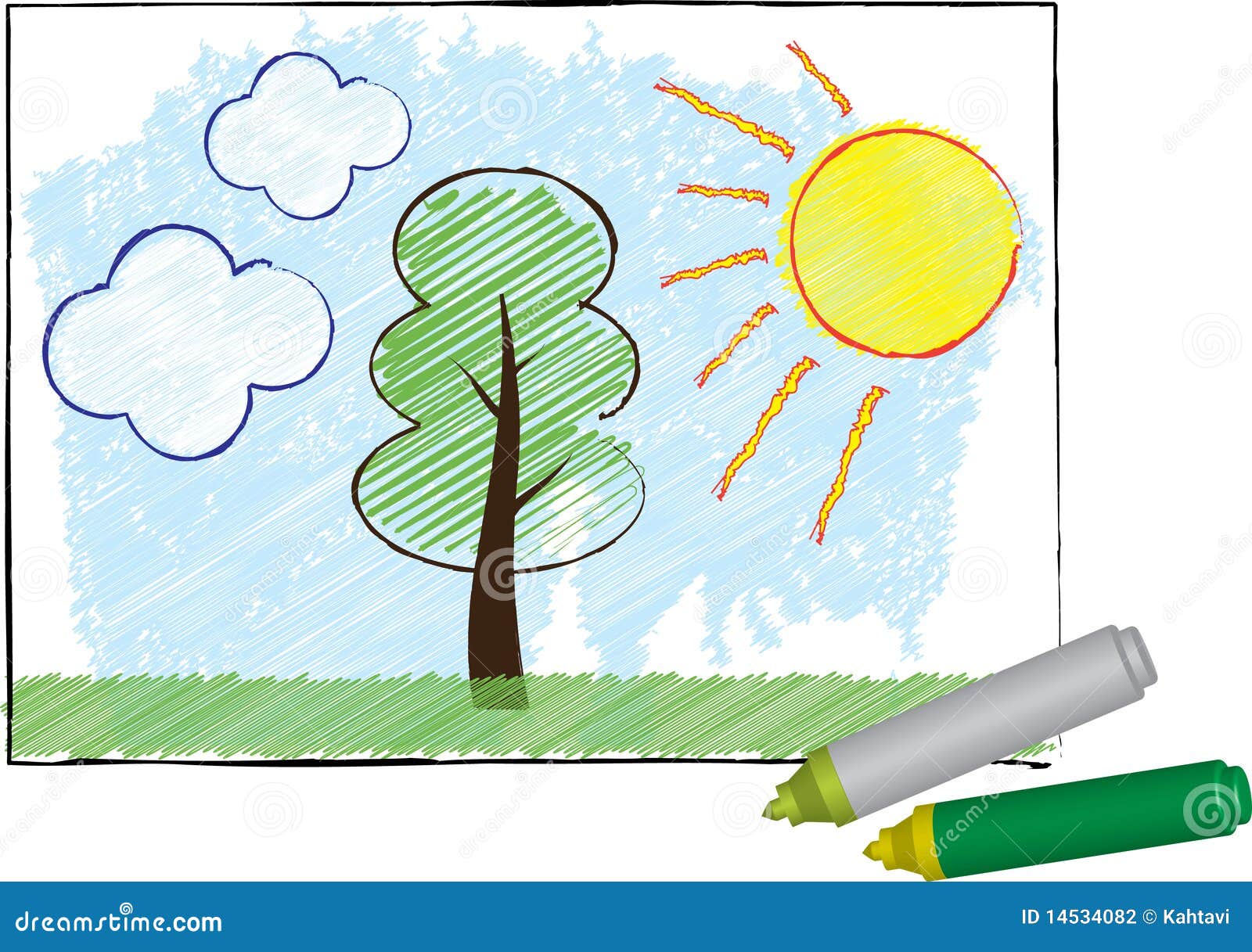 Landscape Drawn with Markers Stock Illustration - Illustration of ...