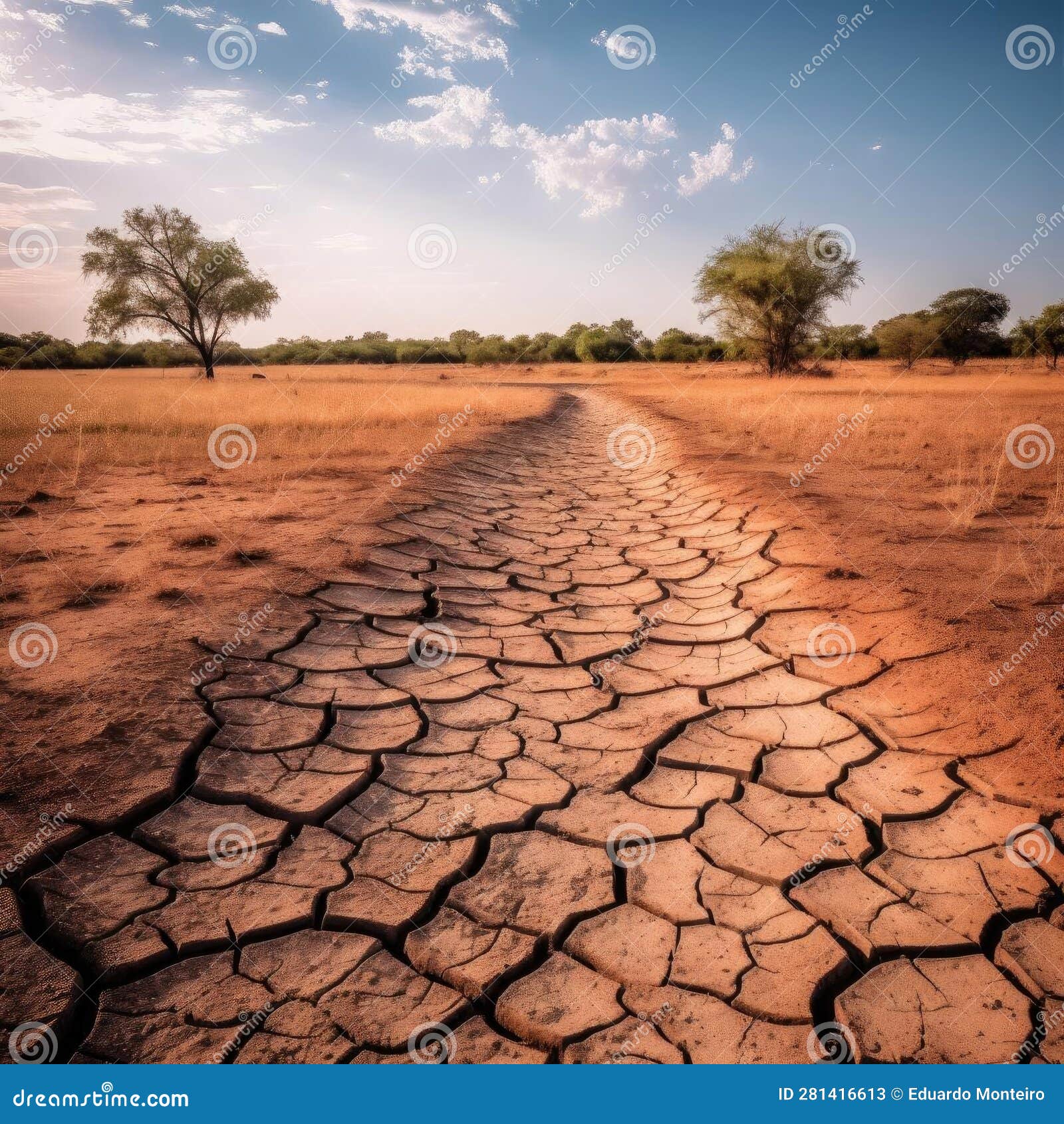 Landscape of Dry and Cracked Ground - 3D Illustration - Concept of ...