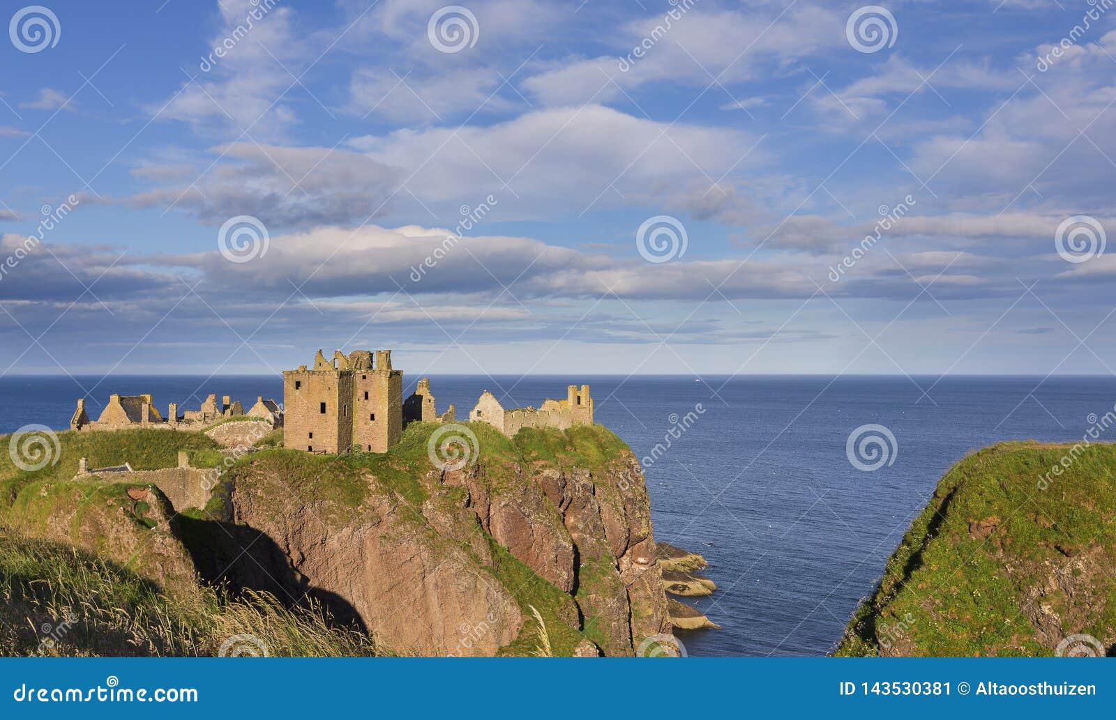Landscape of Dunnottar Castle Ruins Withh Dark Clouds and Ocean Stock ...