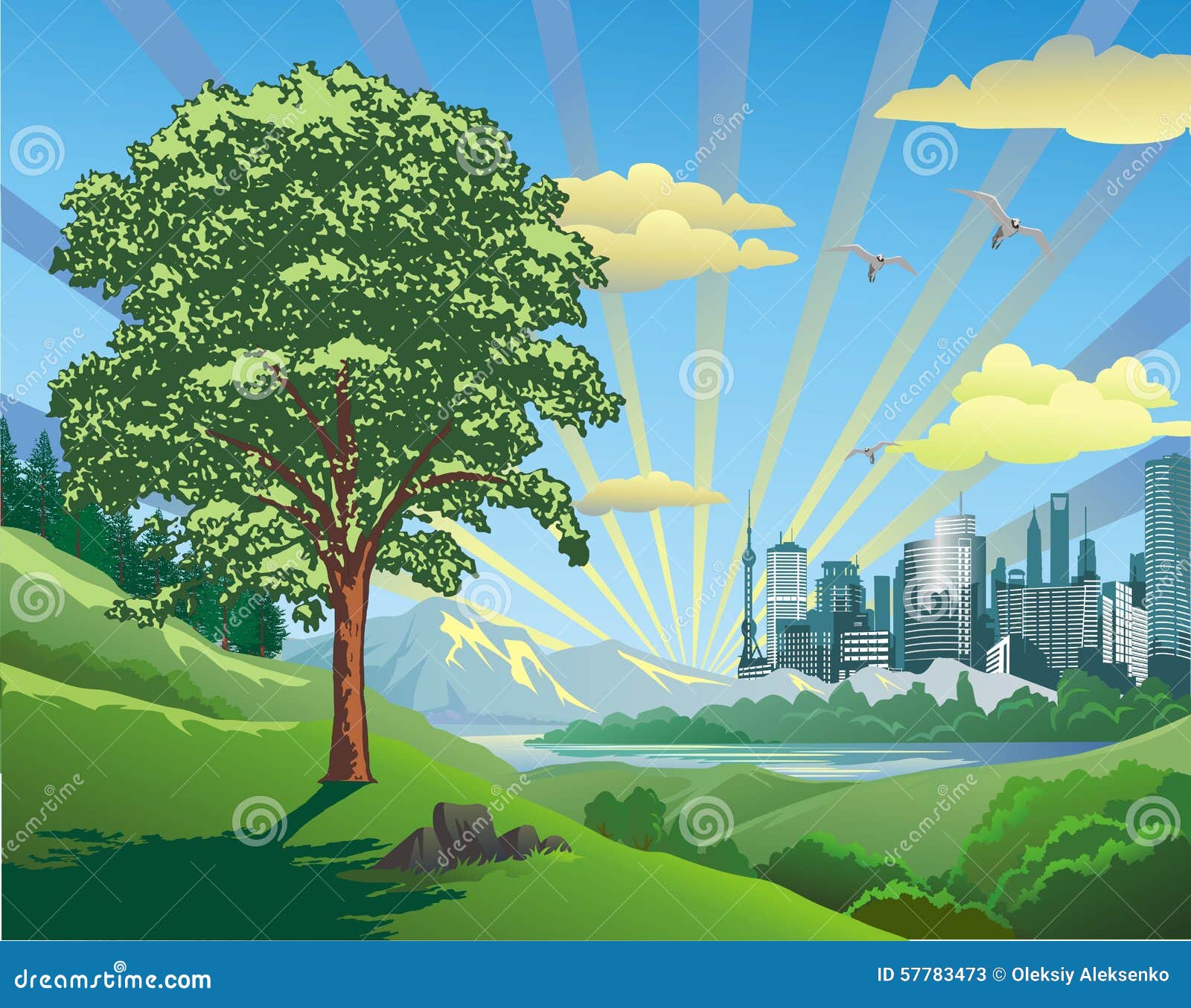 Landscape-early Morning Over the City Stock Vector - Illustration of ...