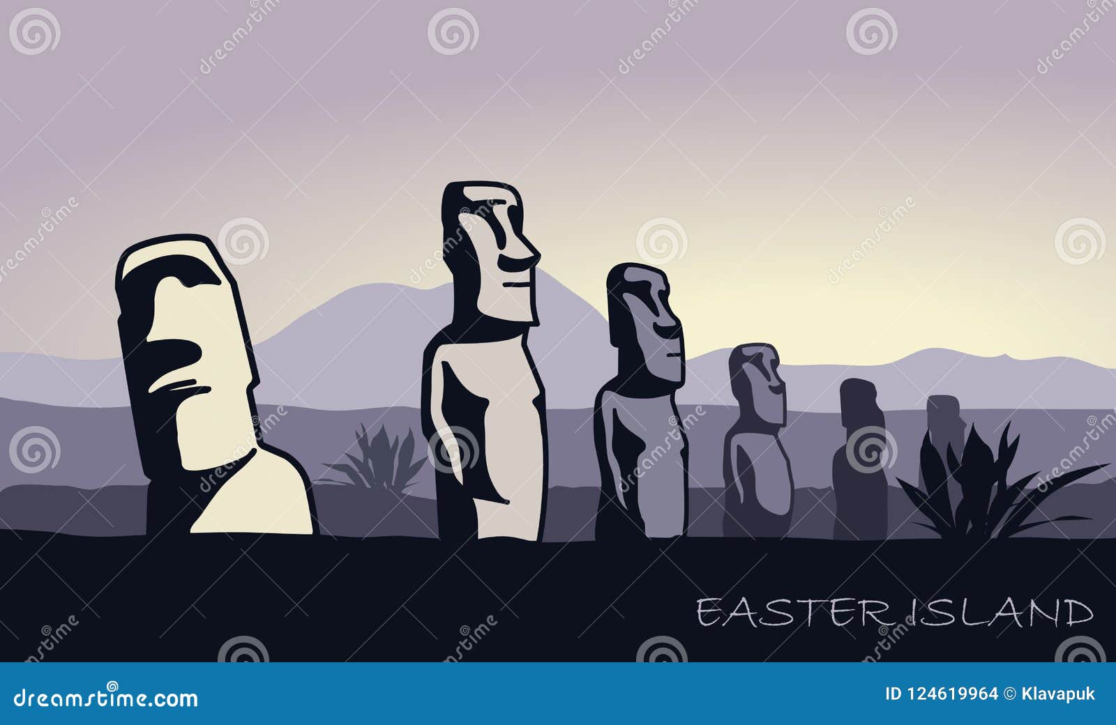 The Landscape of Easter Island with the Famous Sculptures at Dusk Stock ...