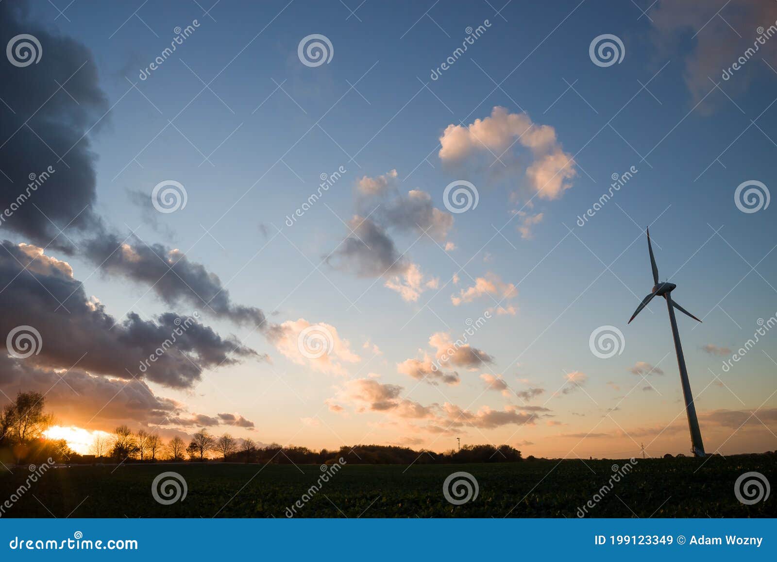 Landscape with Electricity Windmills in the Sky, Electricity from Wind ...
