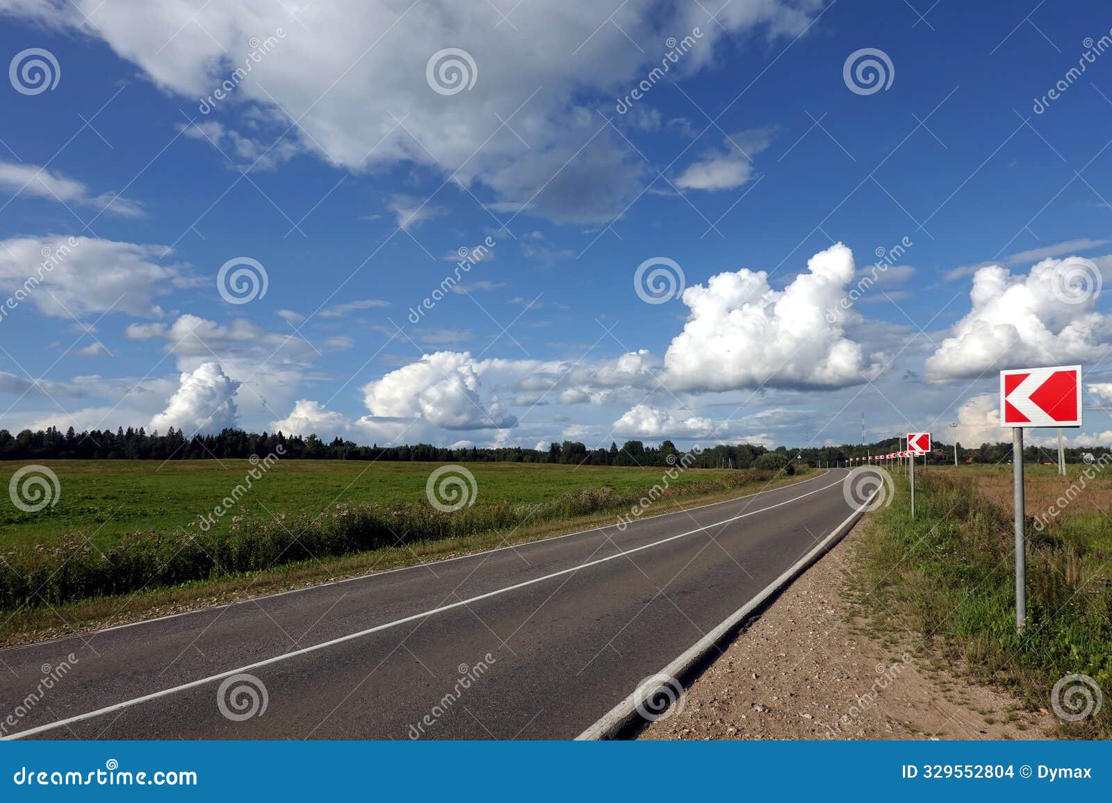 Landscape with Empty Rural Road through the Field and Forest with Light ...