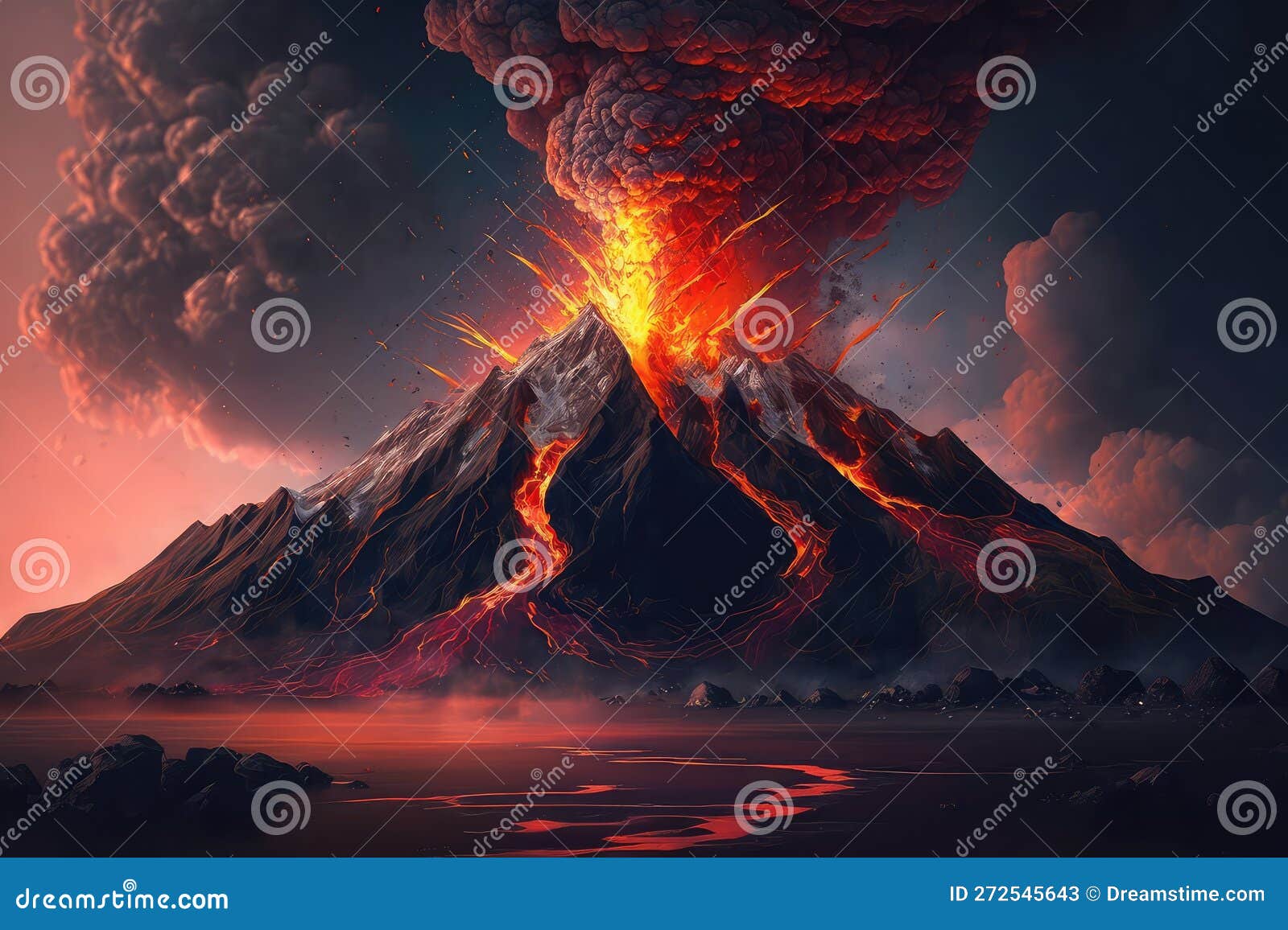 Landscape with Erupting Volcano, Natural Disaster. Generative AI Stock ...