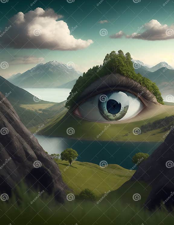 Landscape with Eyes Illustration Stock Illustration - Illustration of ...