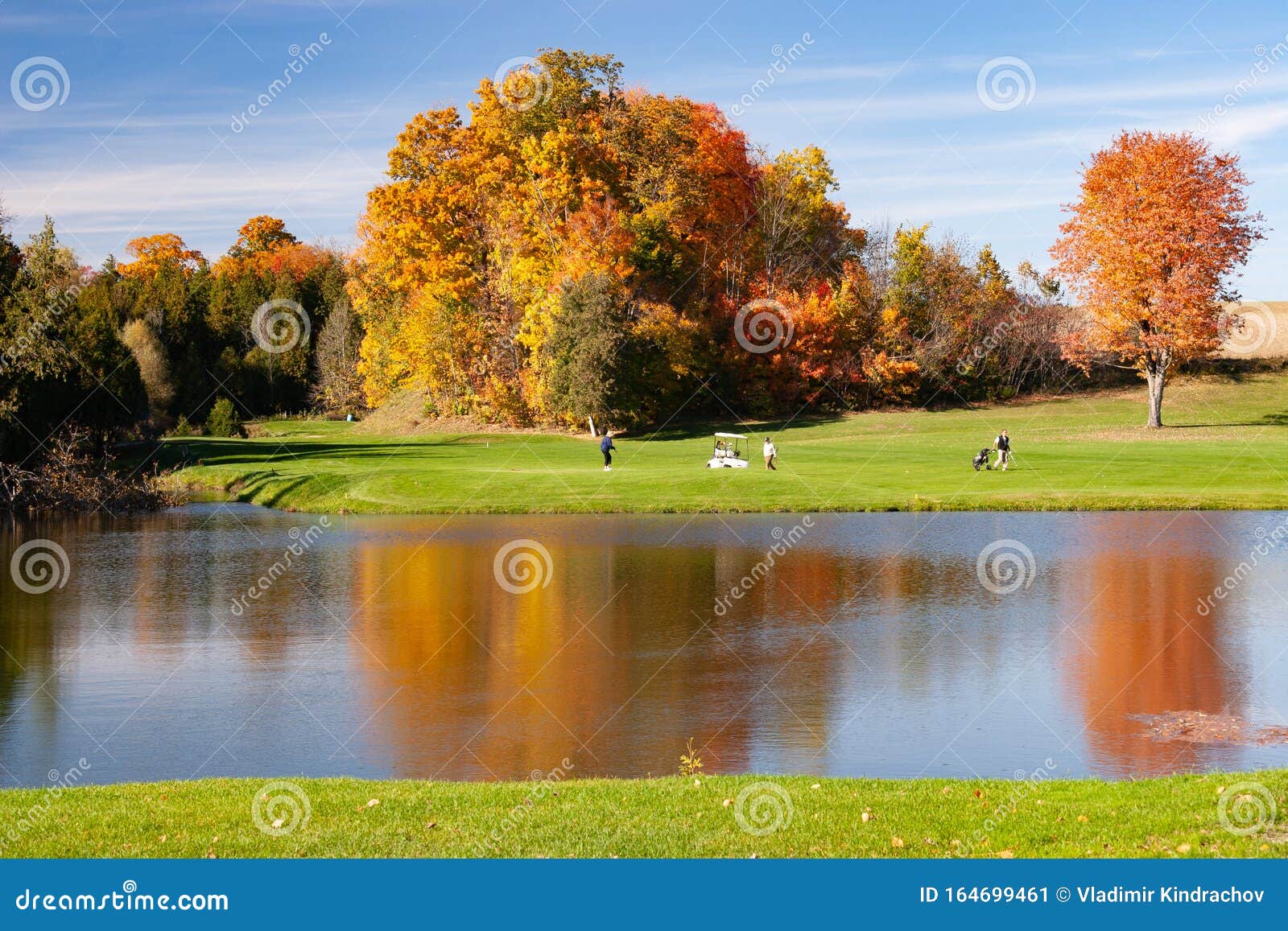 Landscape Fall Foliage and Lake at Golf Course Stock Image - Image of ...