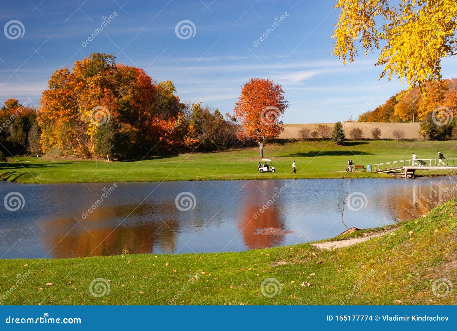 Landscape Fall Foliage and Lake at Golf Course Stock Photo - Image of ...
