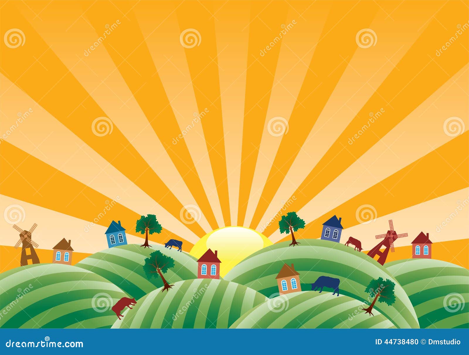 Vector Landscape with Farm Fields Stock Vector - Illustration of ...