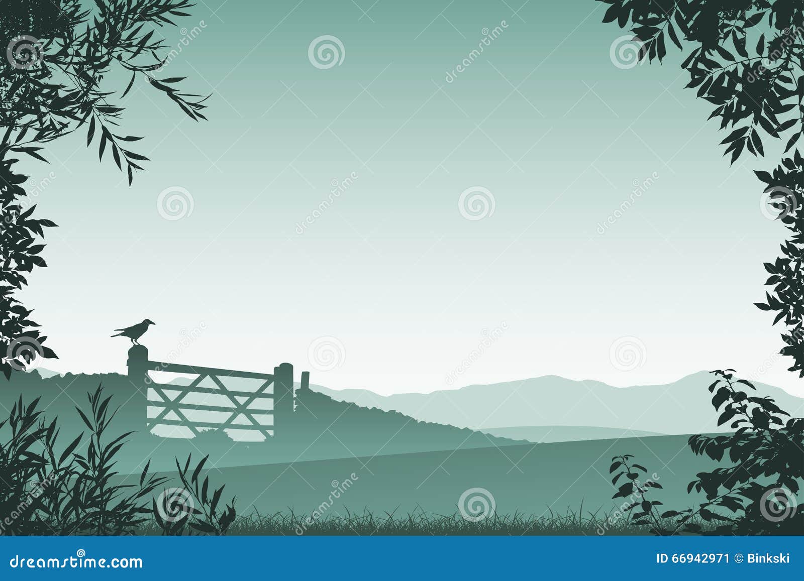 Landscape with Farm Gate stock vector. Illustration of meadow - 66942971