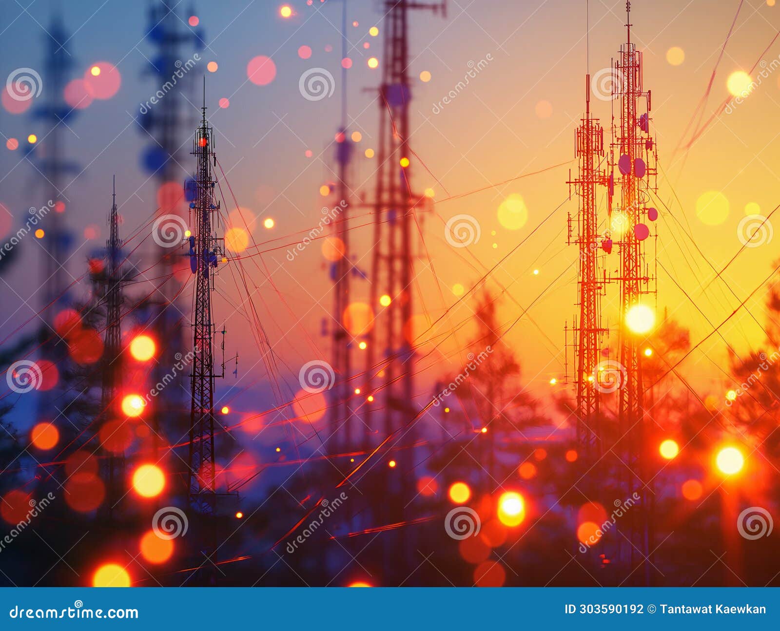 A Landscape Featuring a Network of Telecom Antennas Stock Illustration ...