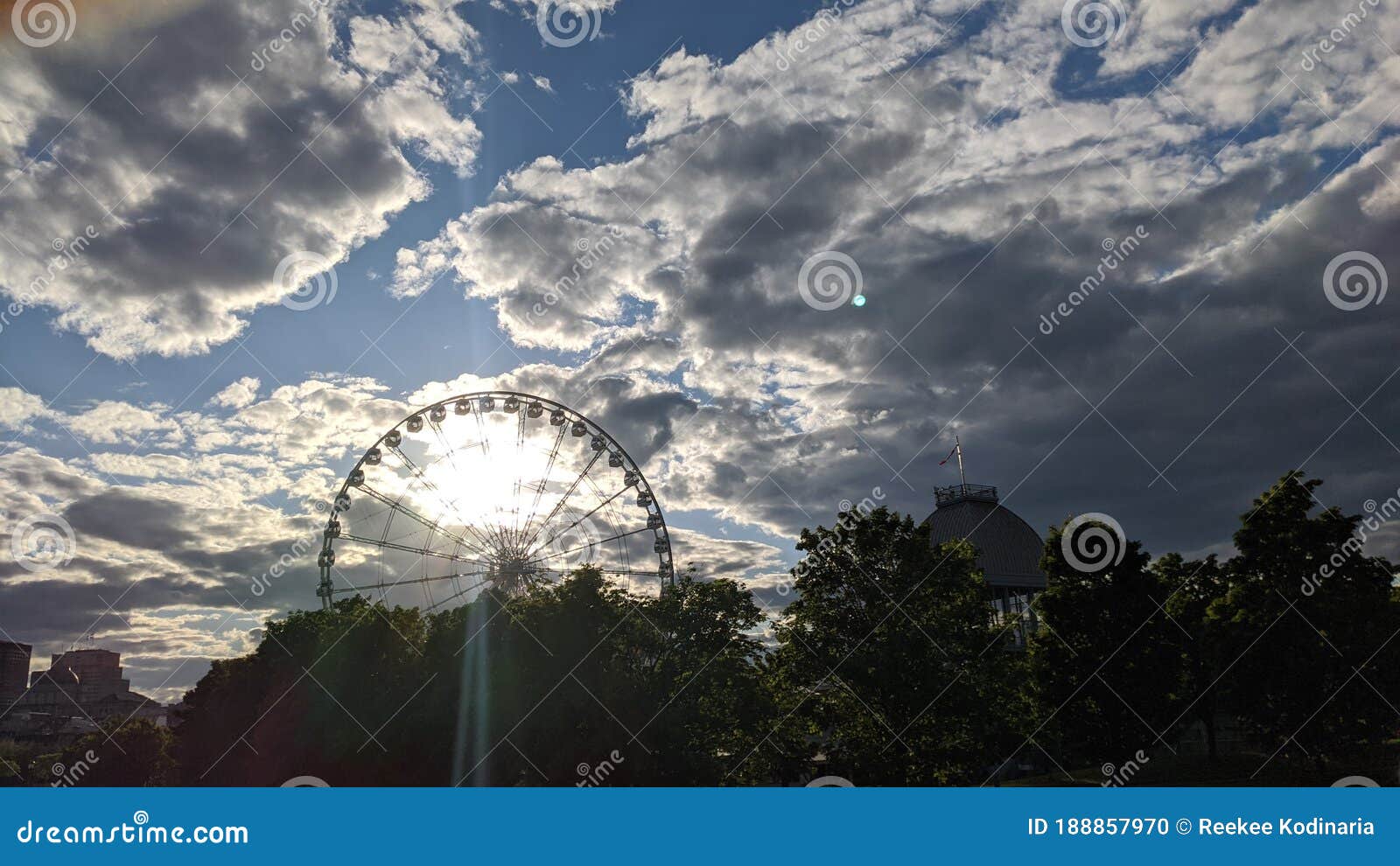 Landscape with Ferris Wheel with White Clouds Stock Photo - Image of ...