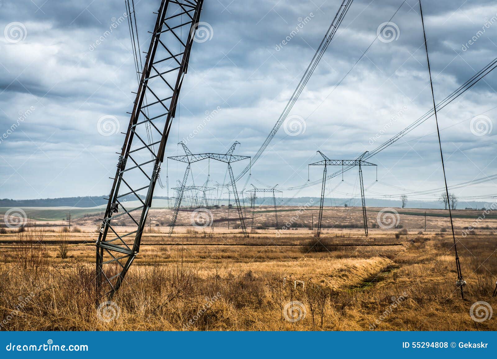 Landscape of Field with Power Lines Stock Photo - Image of supply ...