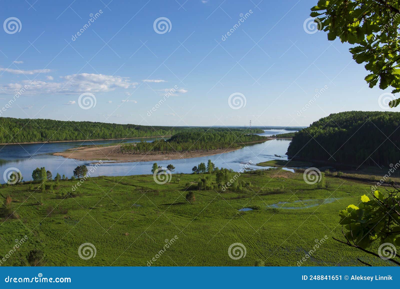 Landscape of a Field with a River and a Forest Stock Image - Image of ...