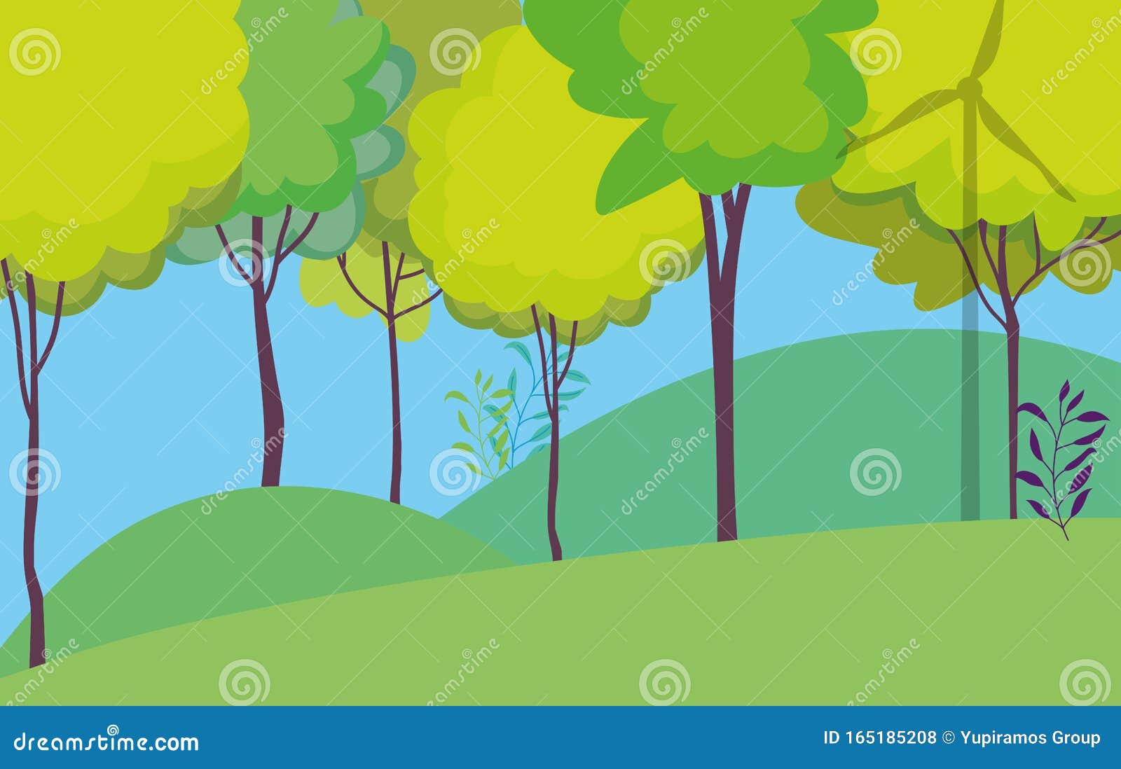 Landscape Field Trees Forest Nature Sky Stock Vector - Illustration of ...