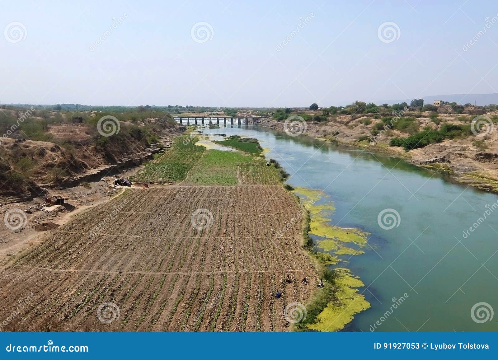 Landscape with Fields and River in India Stock Image - Image of river ...
