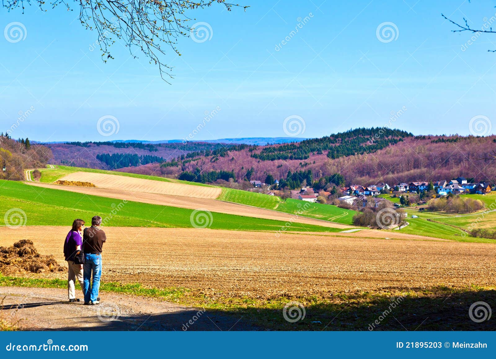 Landscape with Fields and Village Stock Image - Image of hills, clouds ...