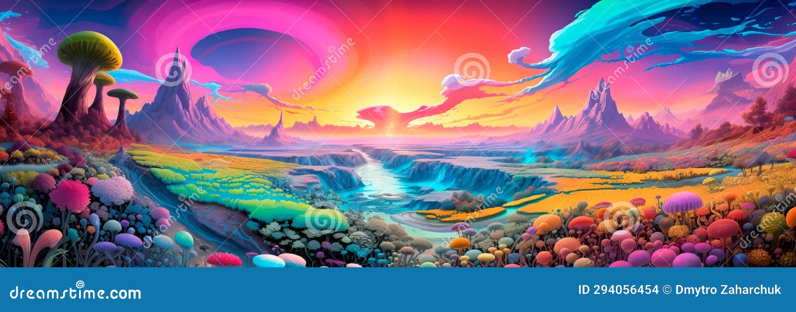 Landscape Filled with Psychedelic Colors, Shapes, and Patterns that ...