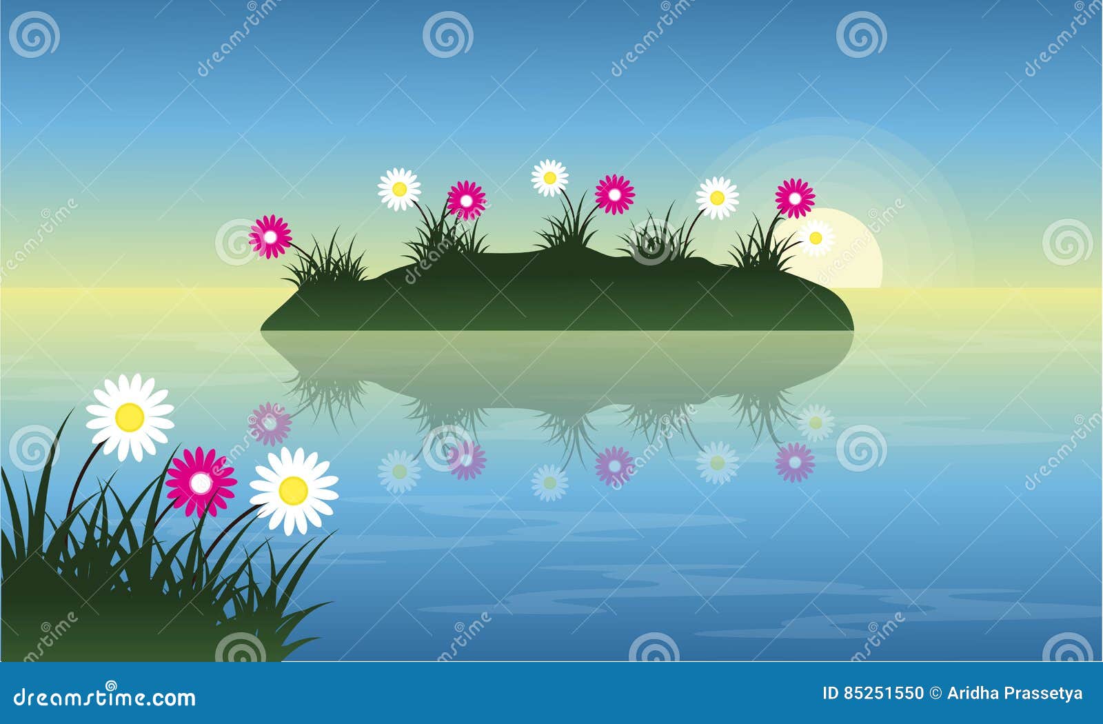 Landscape of Flower on Lake at Spring Stock Vector - Illustration of ...