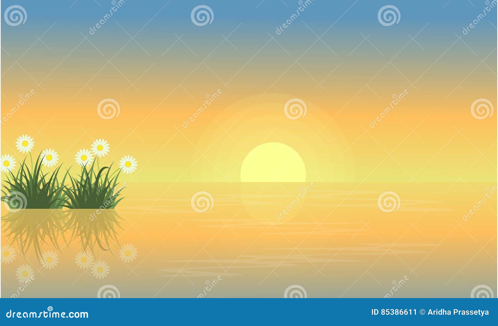 Landscape of Flower on the Lake Stock Vector - Illustration of flower ...