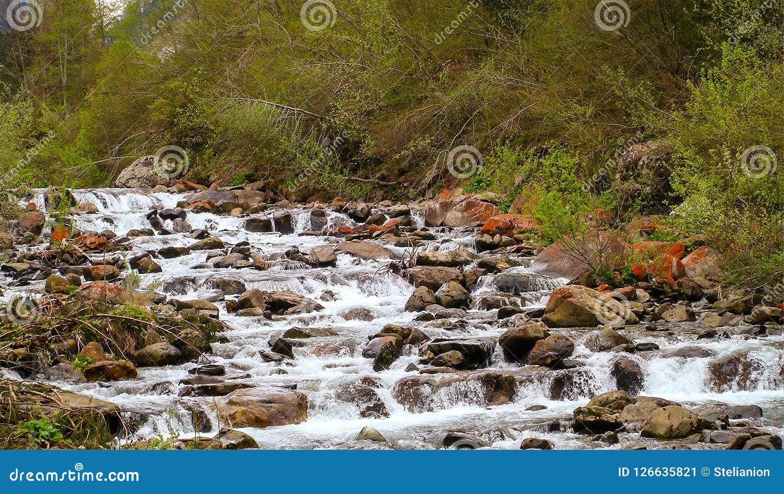 Landscape with Flowing Water in the Mountains Stock Image - Image of ...