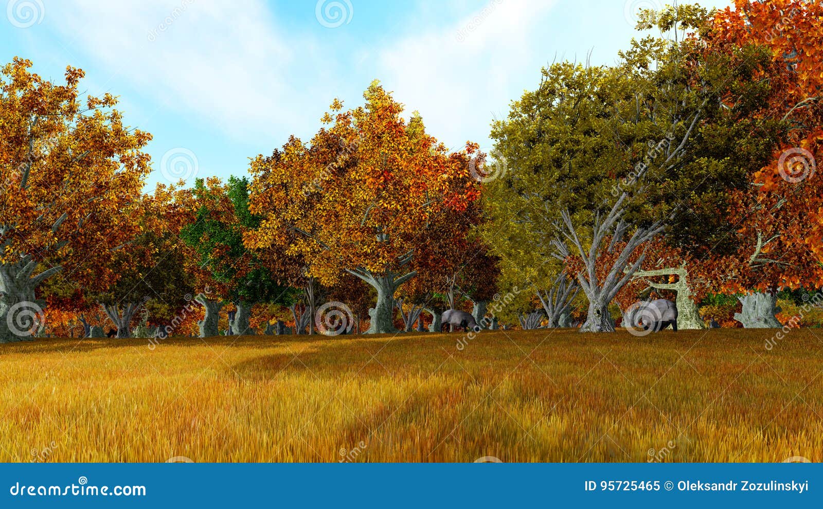 Landscape Forest Autum 3D Render Stock Illustration - Illustration of ...