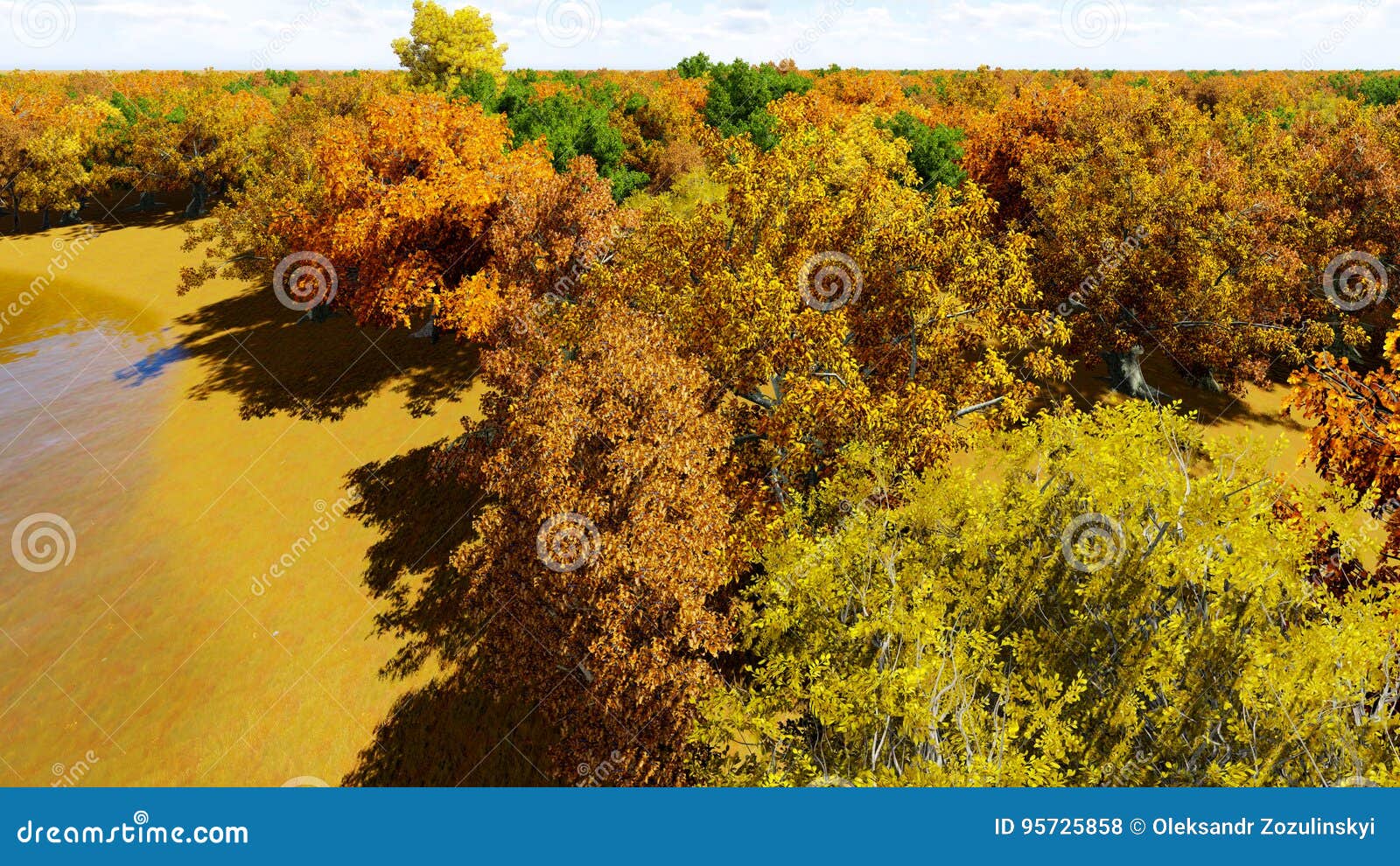 Landscape Forest Autum 3D Render Stock Illustration - Illustration of ...