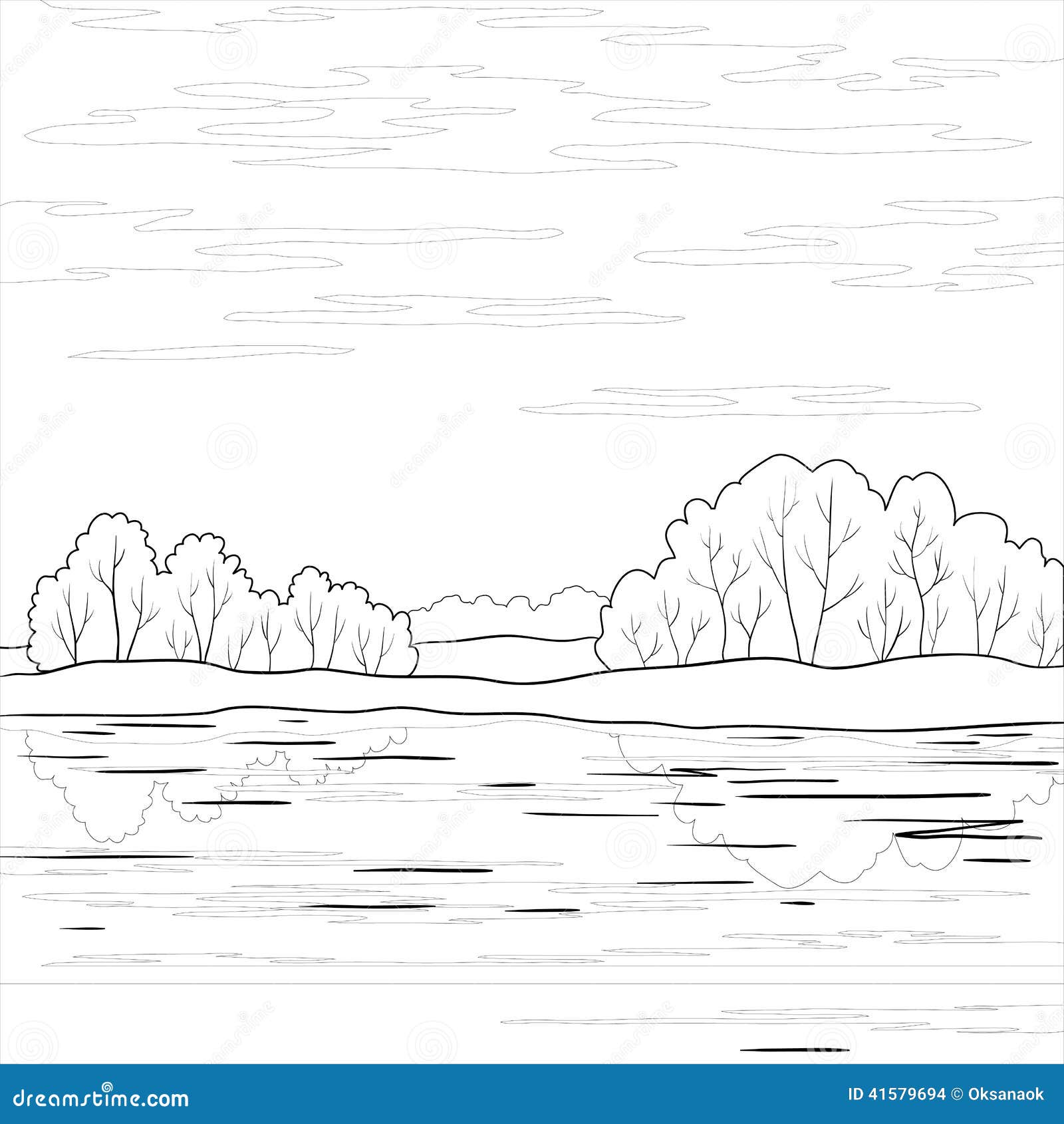 Landscape. Forest River, Outline Stock Vector - Illustration of natural ...