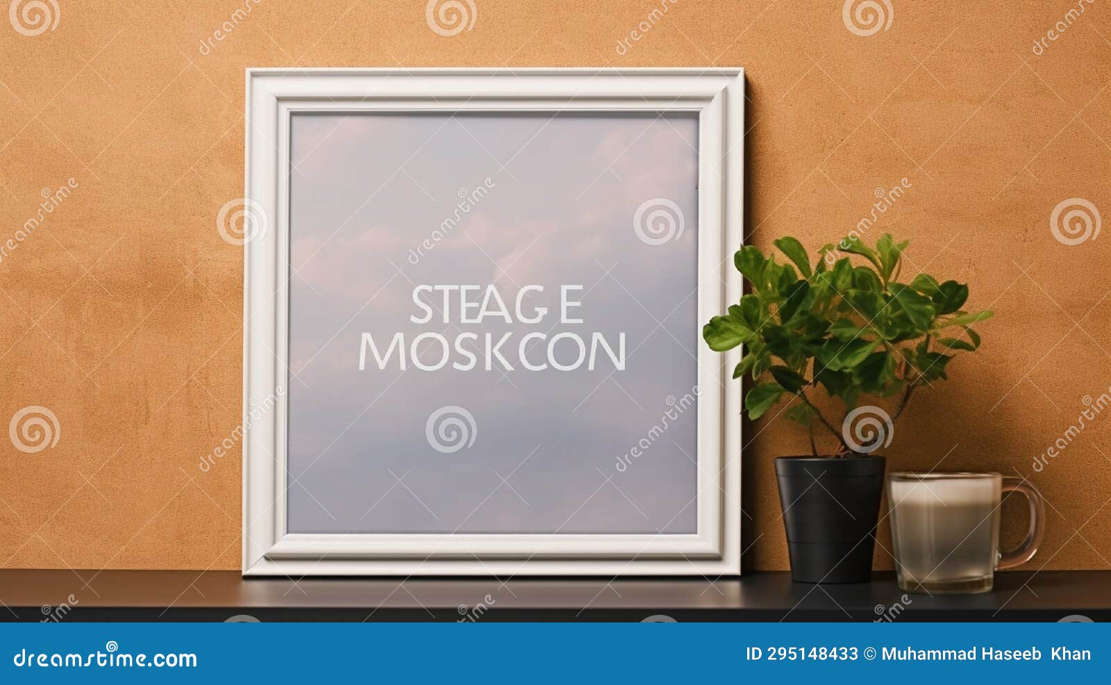 Landscape Frame Mockup on Wall Surface with Decorations 3D Illustration ...