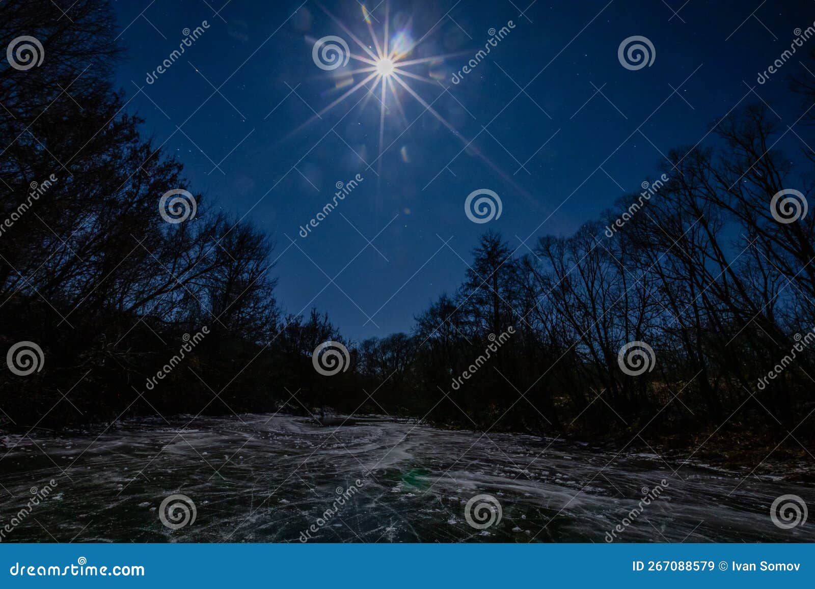 Landscape on a Frozen Lake at Night Stock Image - Image of nature, dusk ...