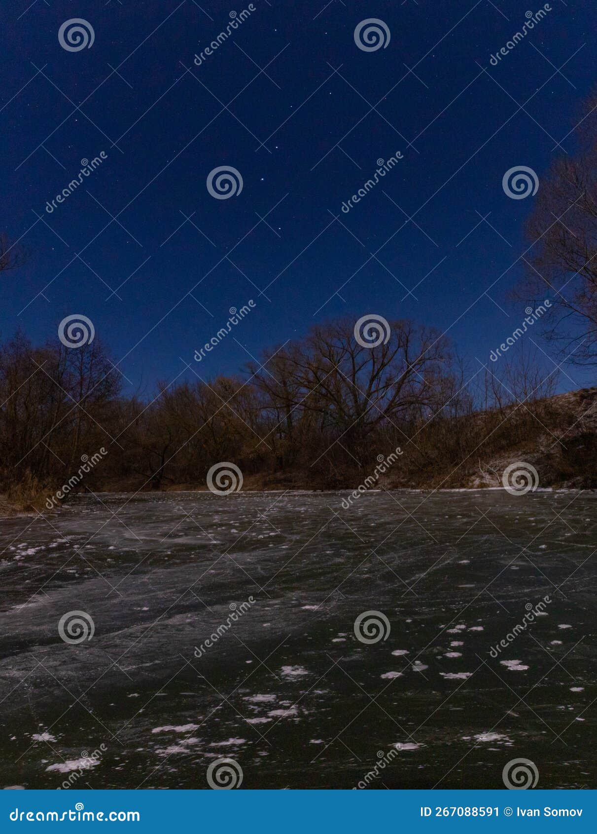 Landscape on a Frozen Lake at Night Stock Image - Image of frozen ...