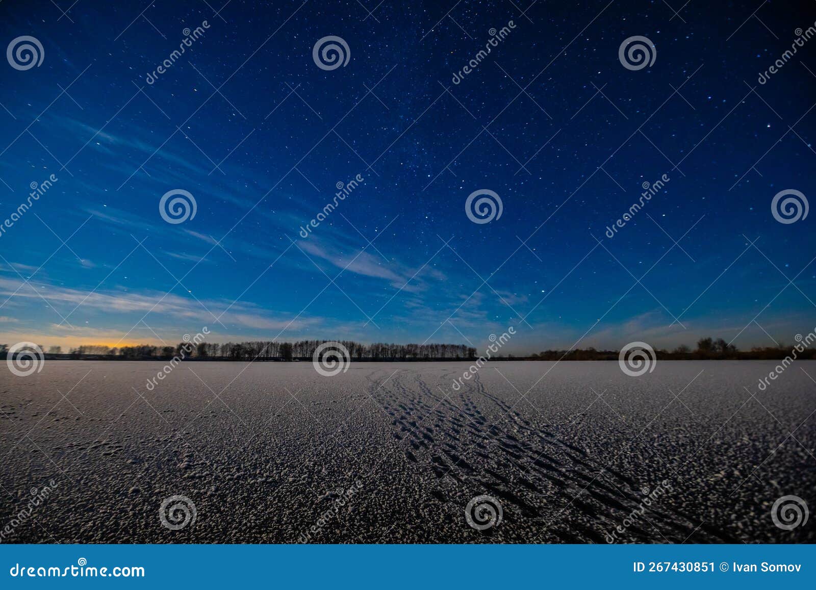 Landscape on a Frozen Lake at Night Stock Image - Image of listvyanka ...