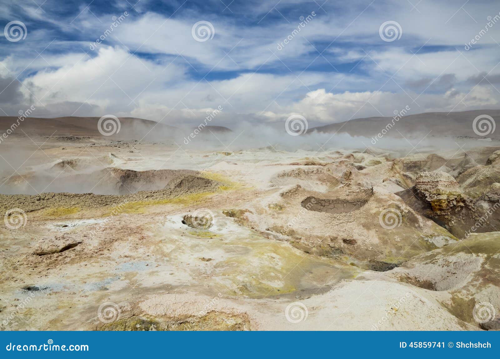 Landscape with fumaroles stock image. Image of field - 45859741