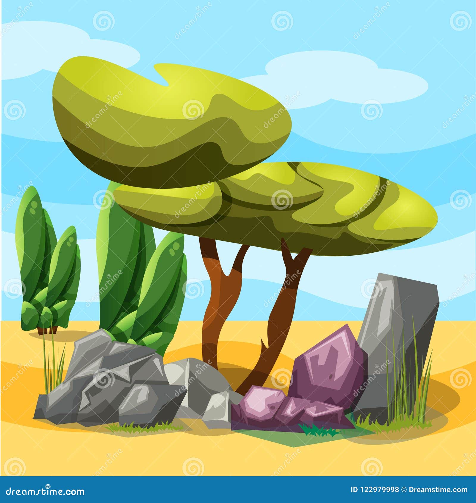Landscape for Games with Trees and Stones Stock Illustration ...