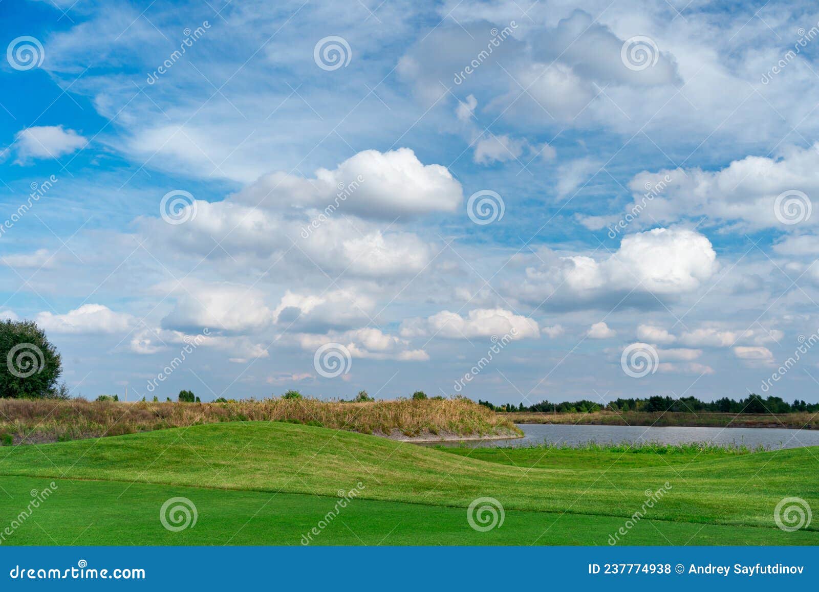 Landscape. Golf Course and Sky with Clouds. Lawn Grass. Stock Photo ...