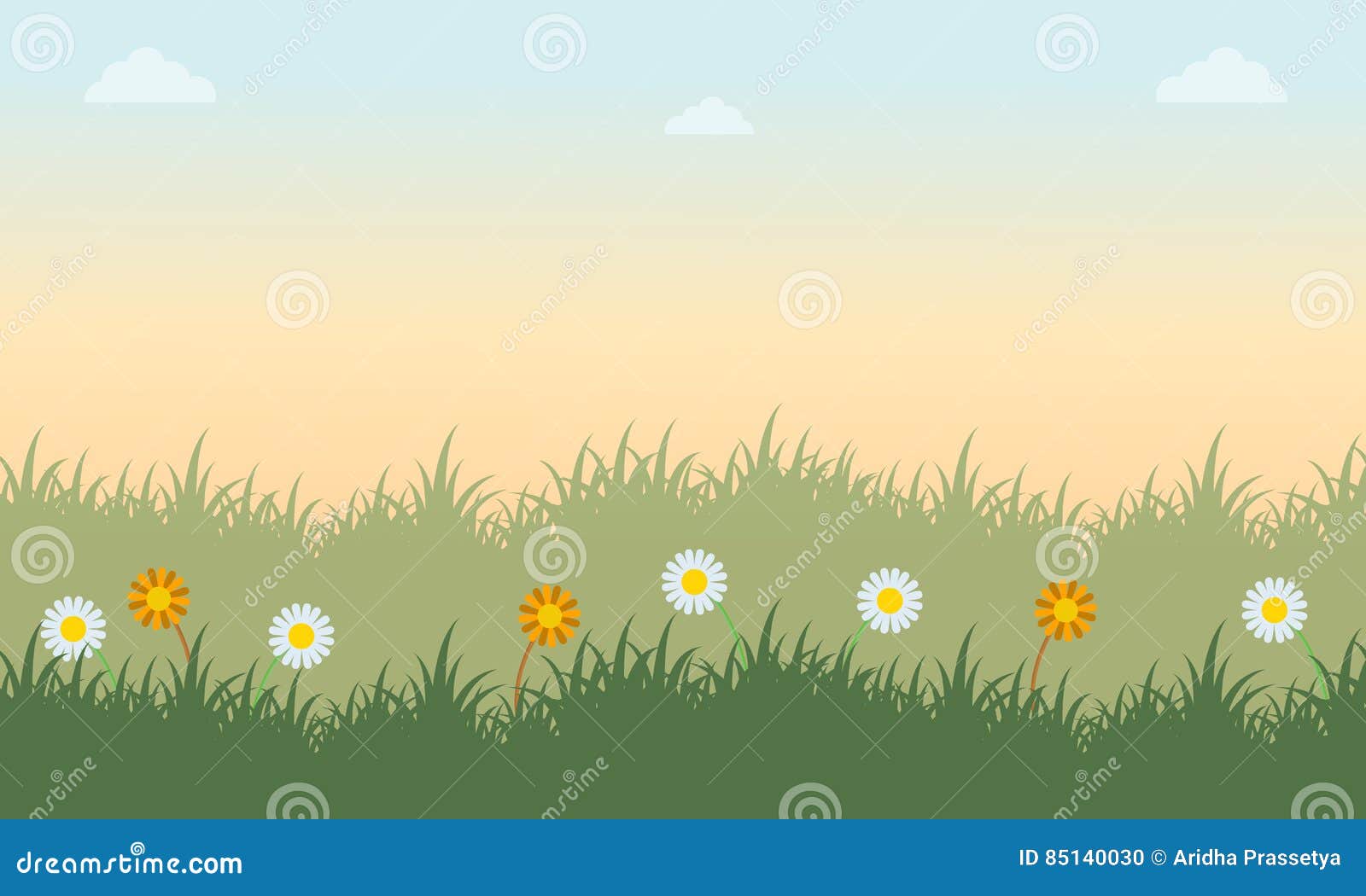 Landscape of Grass with Flower Spring Stock Vector - Illustration of ...