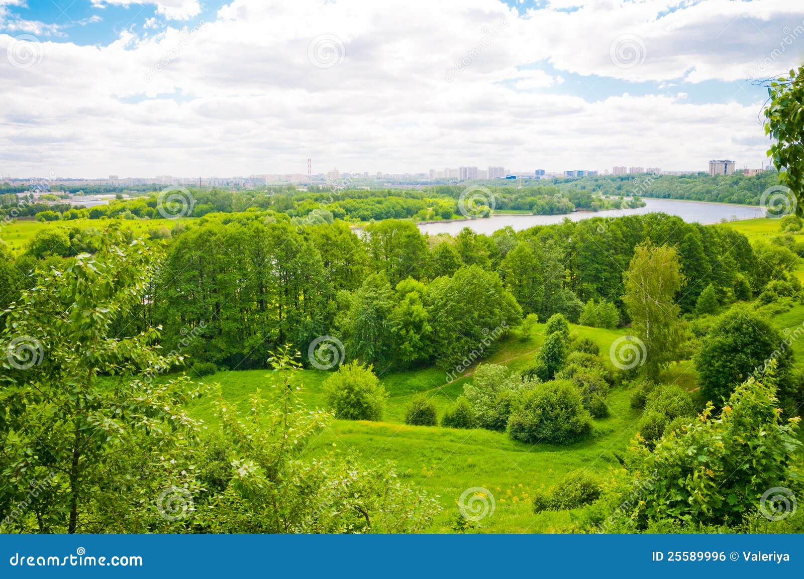 Landscape with Green Grass, River Stock Photo - Image of summer ...