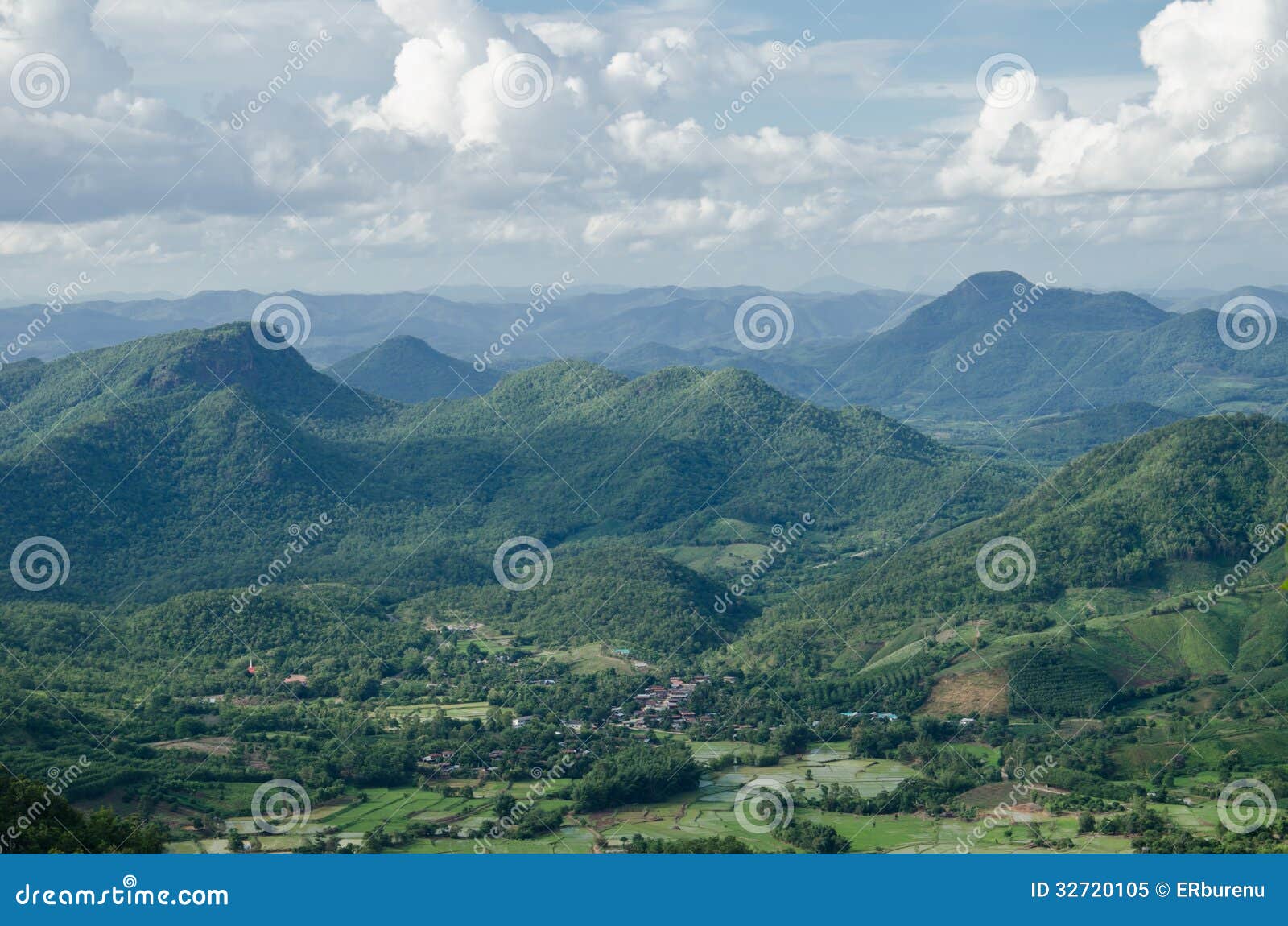 Landscape of Green Mountain Range Stock Image - Image of hill, white ...